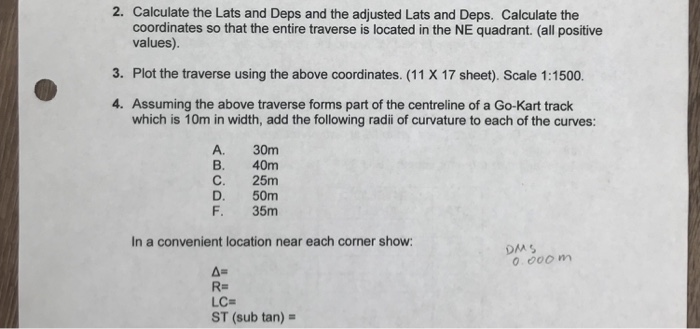 Solved 2. Calculate the Lats and Deps and the adjusted Lats | Chegg.com