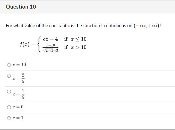 Solved For what value of the constant c is the function f | Chegg.com