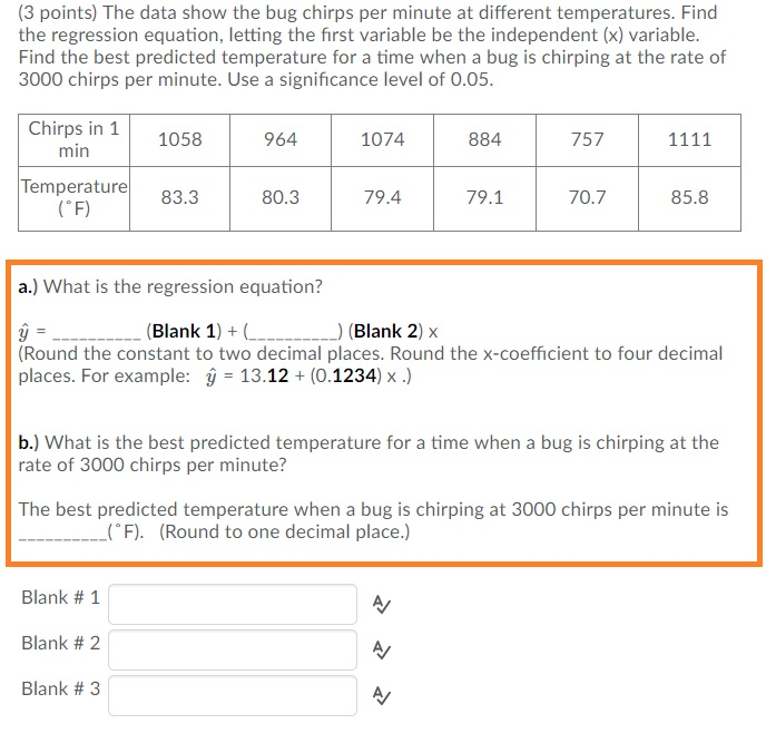 Solved (3 points) The data show the bug chirps per minute at | Chegg.com
