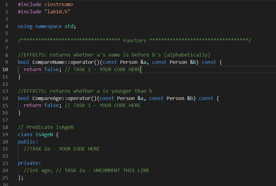 #ITndet LABIO H #define LAB10 H 4 #include iostream» | Chegg.com
