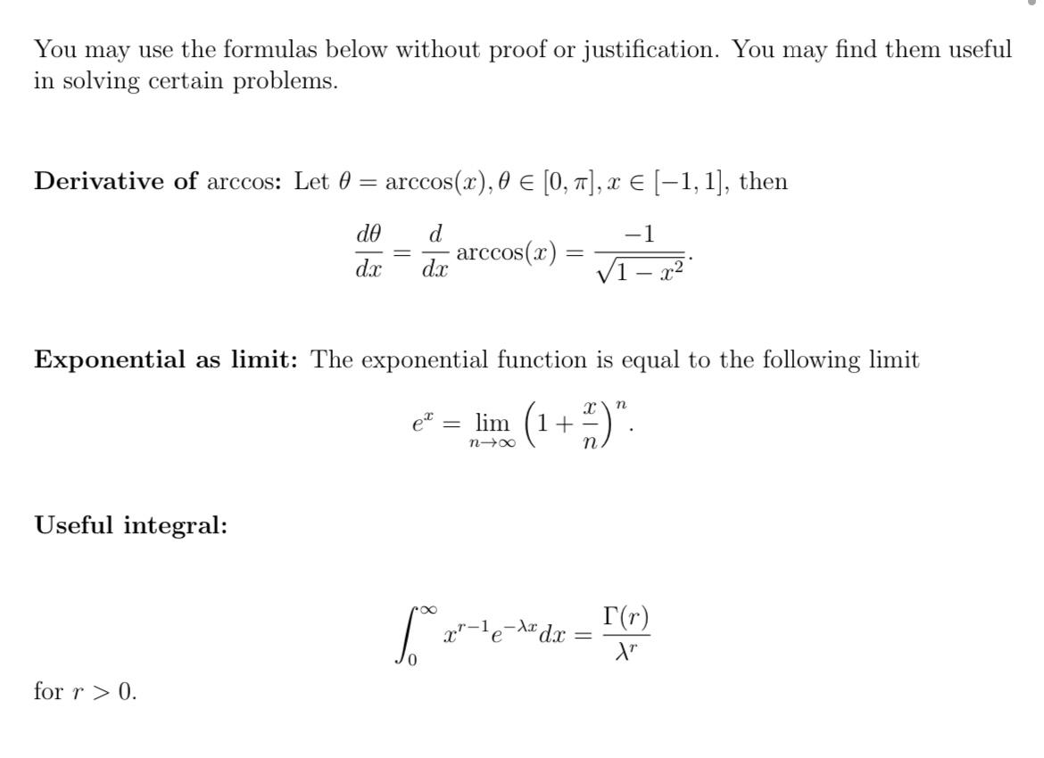You may use the formulas below without proof or | Chegg.com