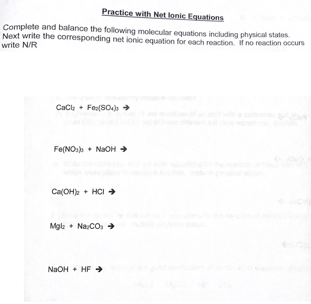 Solved Practice with Net lonic Equations Complete and | Chegg.com