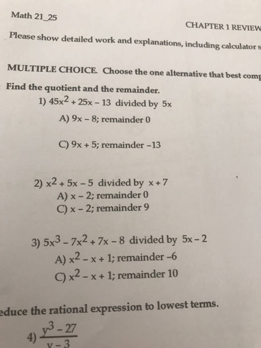 Solved Math 21_25 CHAPTER 1 REVIEW Please show detailed work | Chegg.com