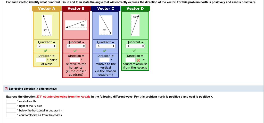 Solved For each vector, identify what quadrant it is in and | Chegg.com