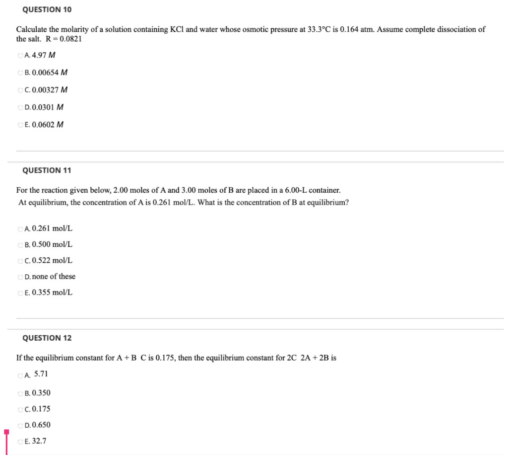 Solved QUESTION 10 Calculate the molarity of a solution | Chegg.com