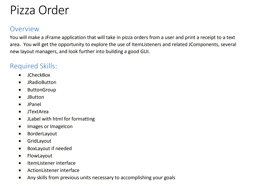 Pizza Order Overview You will make a JFrame | Chegg.com