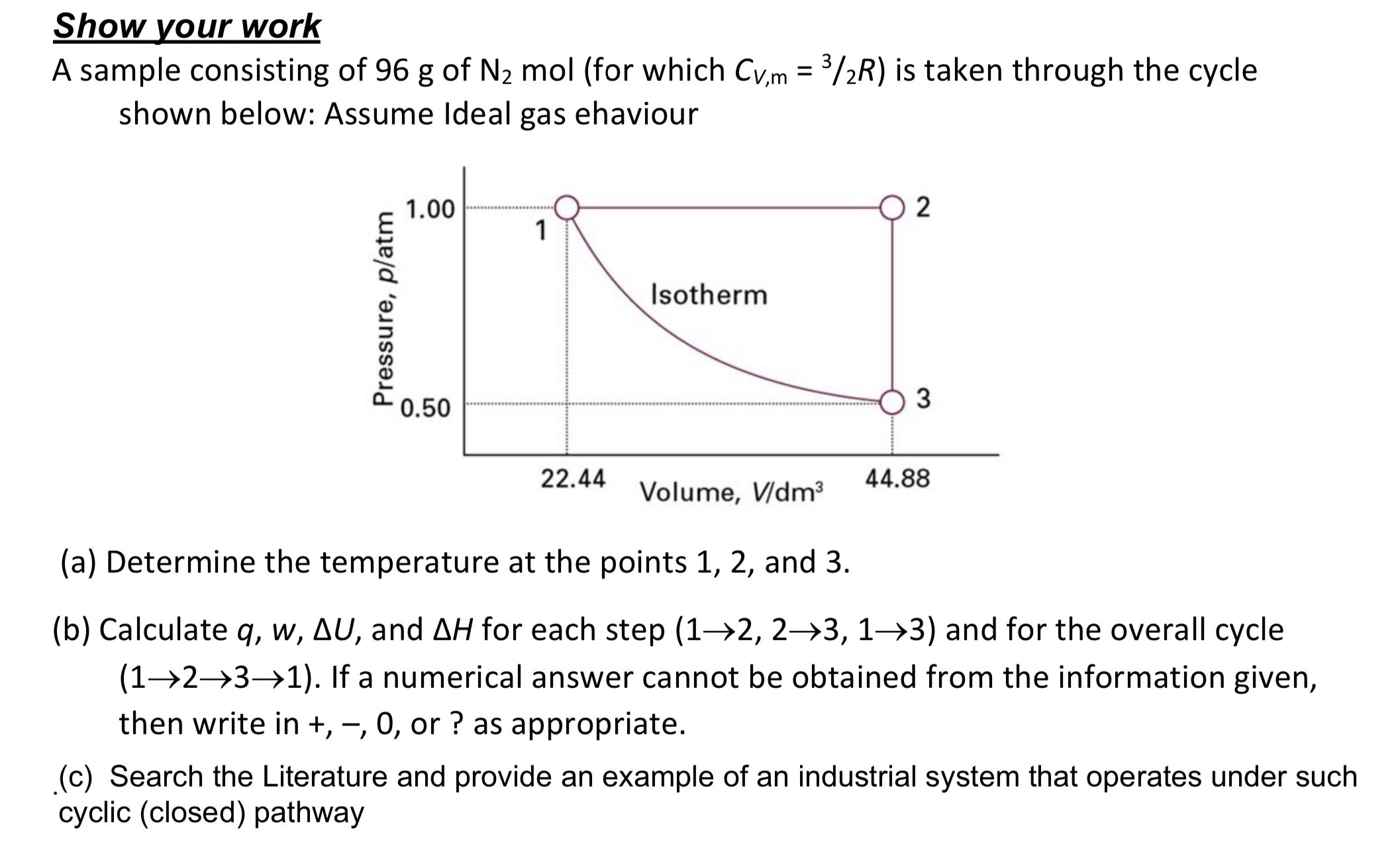 Solved Show your work A sample consisting of 96 g of N2 mol | Chegg.com