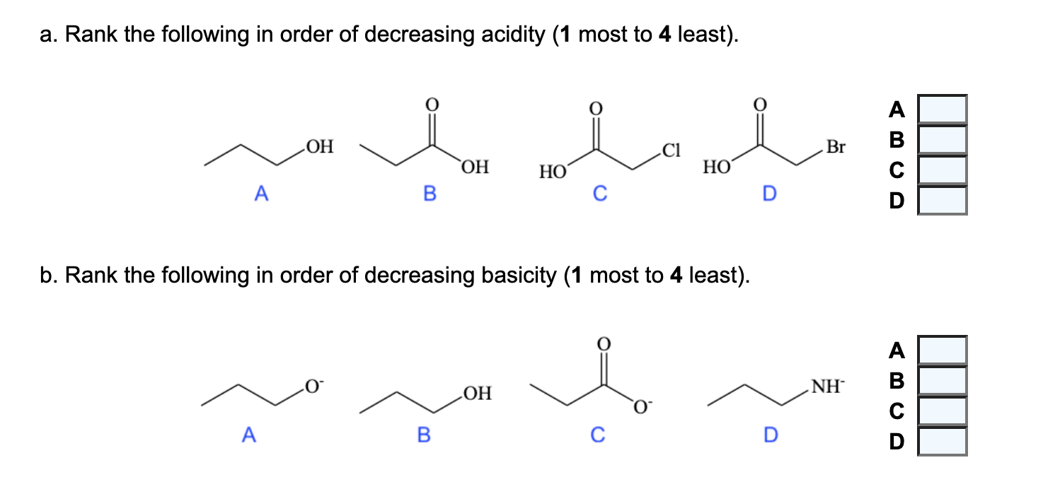 Solved a. Rank the following in order of decreasing acidity | Chegg.com