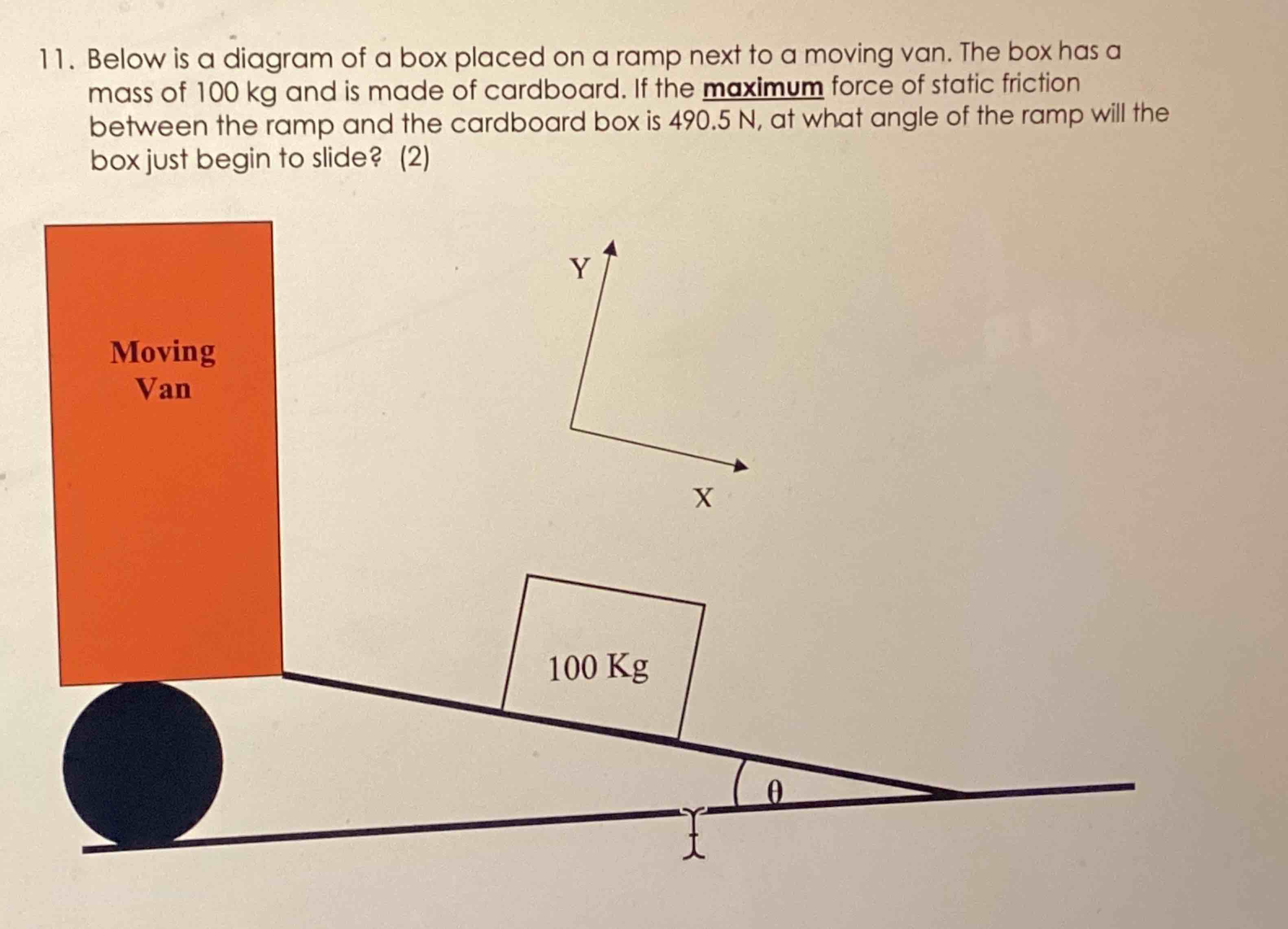 Solved Below is a diagram of a box placed on a ramp next to | Chegg.com