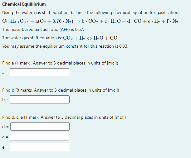 Solved Chemical Equilibrium Using the water-gas shift | Chegg.com