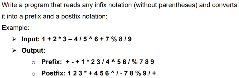 Solved Write a program that reads any infix notation | Chegg.com