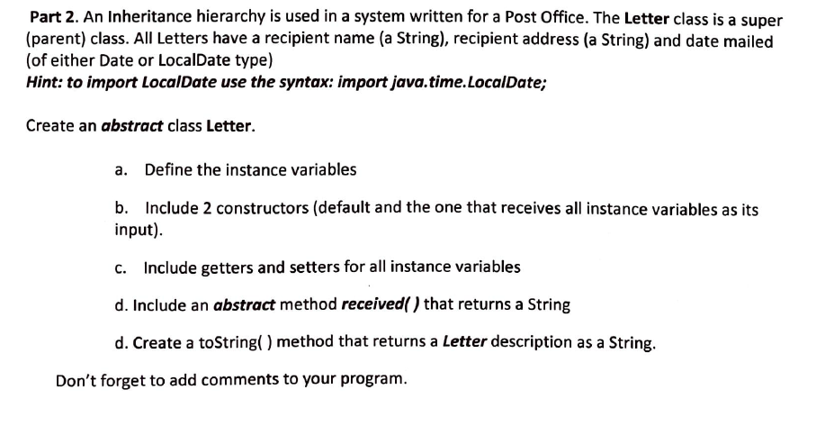 Solved Part 2. An Inheritance hierarchy is used in a system | Chegg.com