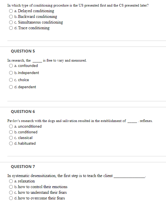Solved In which type of conditioning procedure is the US | Chegg.com