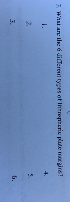 Solved 3. What are the 6 different types of lithospheric | Chegg.com