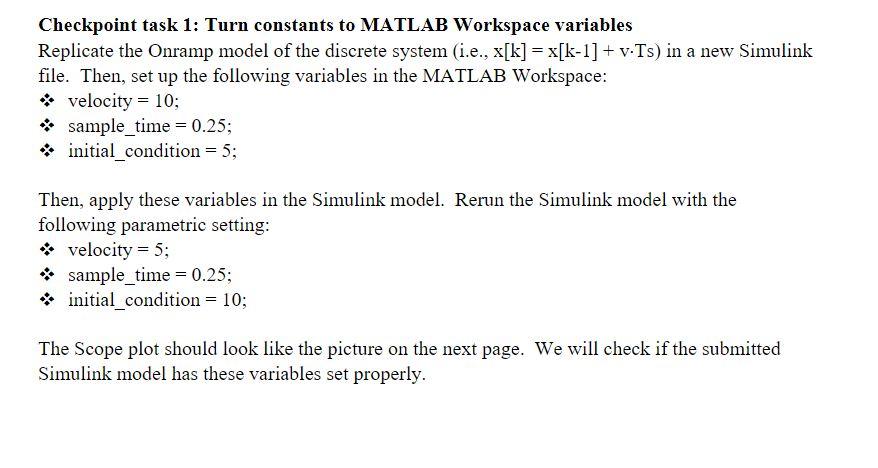Checkpoint task 1: Turn constants to MATLAB Workspace | Chegg.com