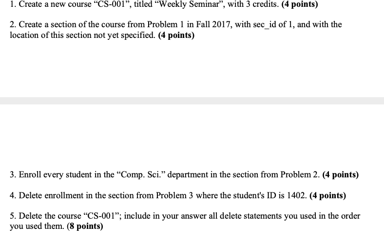 Solved student takes ID course_id sec id semester year grade | Chegg.com