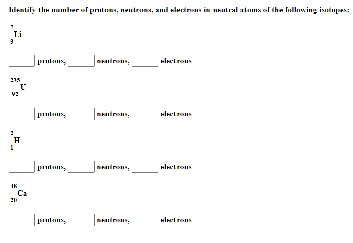 Solved Identify the number of protons, neutrons, and | Chegg.com