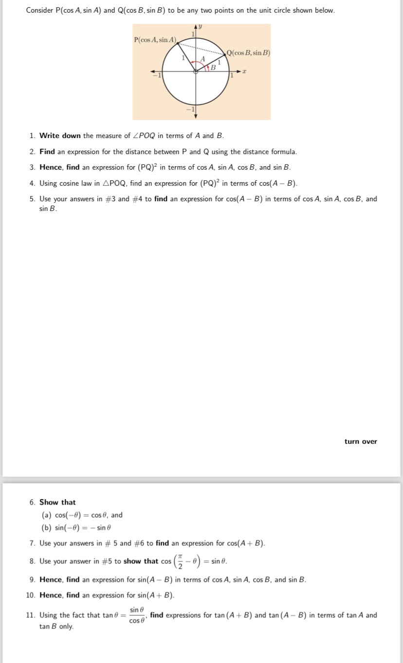Solved Please answer #8-12Show that(a) cos(-θ)=cosθ, | Chegg.com