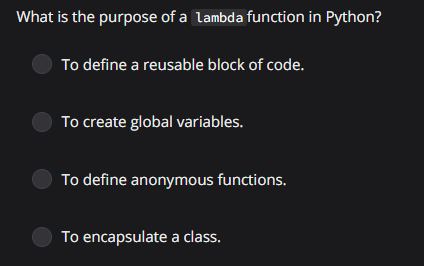 Solved What is the purpose of a lambda function in Python?To | Chegg.com