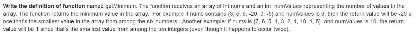 Solved Write the definition of function named getMinimum. | Chegg.com