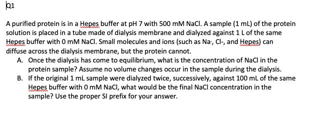 Solved 161 A purified protein is in a Hepes buffer at pH 7 | Chegg.com