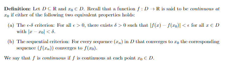Solved Definition: Let D⊆R and x0∈D. Recall that a function | Chegg.com