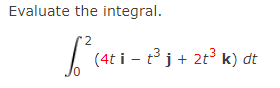 Solved Evaluate the integral.∫02(4ti-t3j+2t3k)dt | Chegg.com