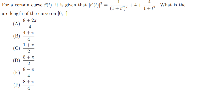 Solved 4 1 1 (1 + t2)2 What is the 1+ t2 For a certain curve | Chegg.com