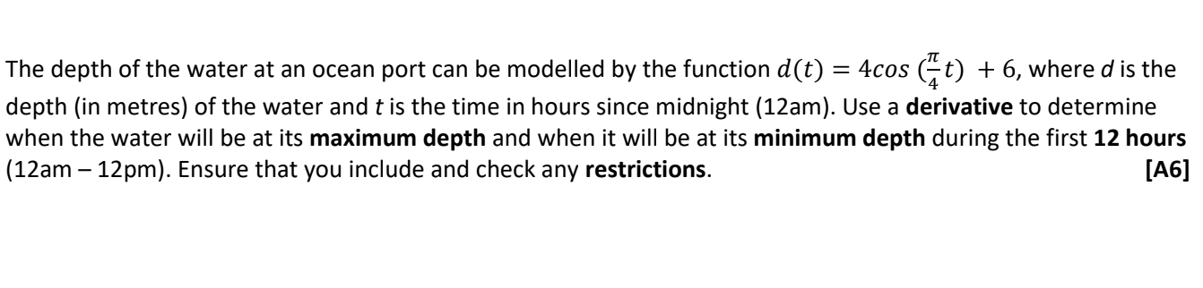 Solved = The depth of the water at an ocean port can be | Chegg.com
