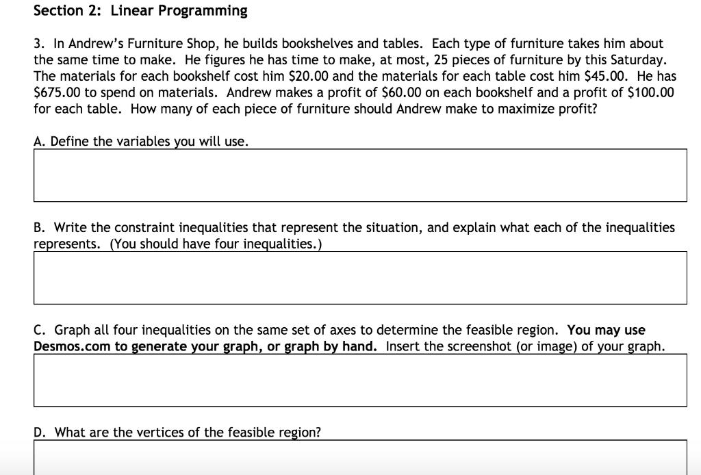 Solved Section 2: Linear Programming 3. In Andrew's | Chegg.com