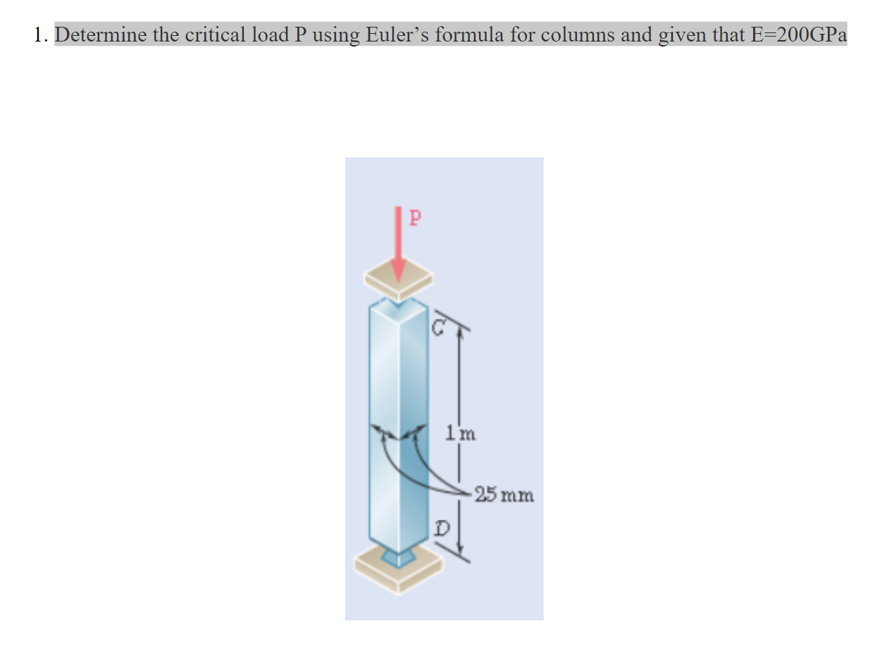 Solved 1. Determine the critical load P using Euler's | Chegg.com