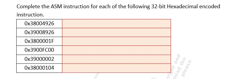 Complete the ASM instruction for each of the | Chegg.com