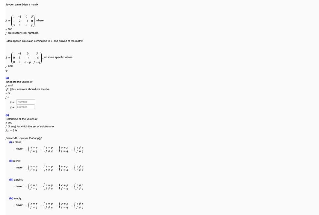 Solved Jayden gave Eden a matrix 1-1 0 5 A = 12 -4 owhere 3 | Chegg.com