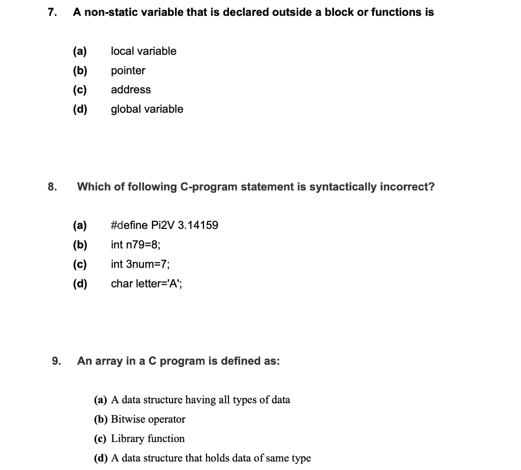 Solved Multiple choice questions [2 marks each]7. A | Chegg.com