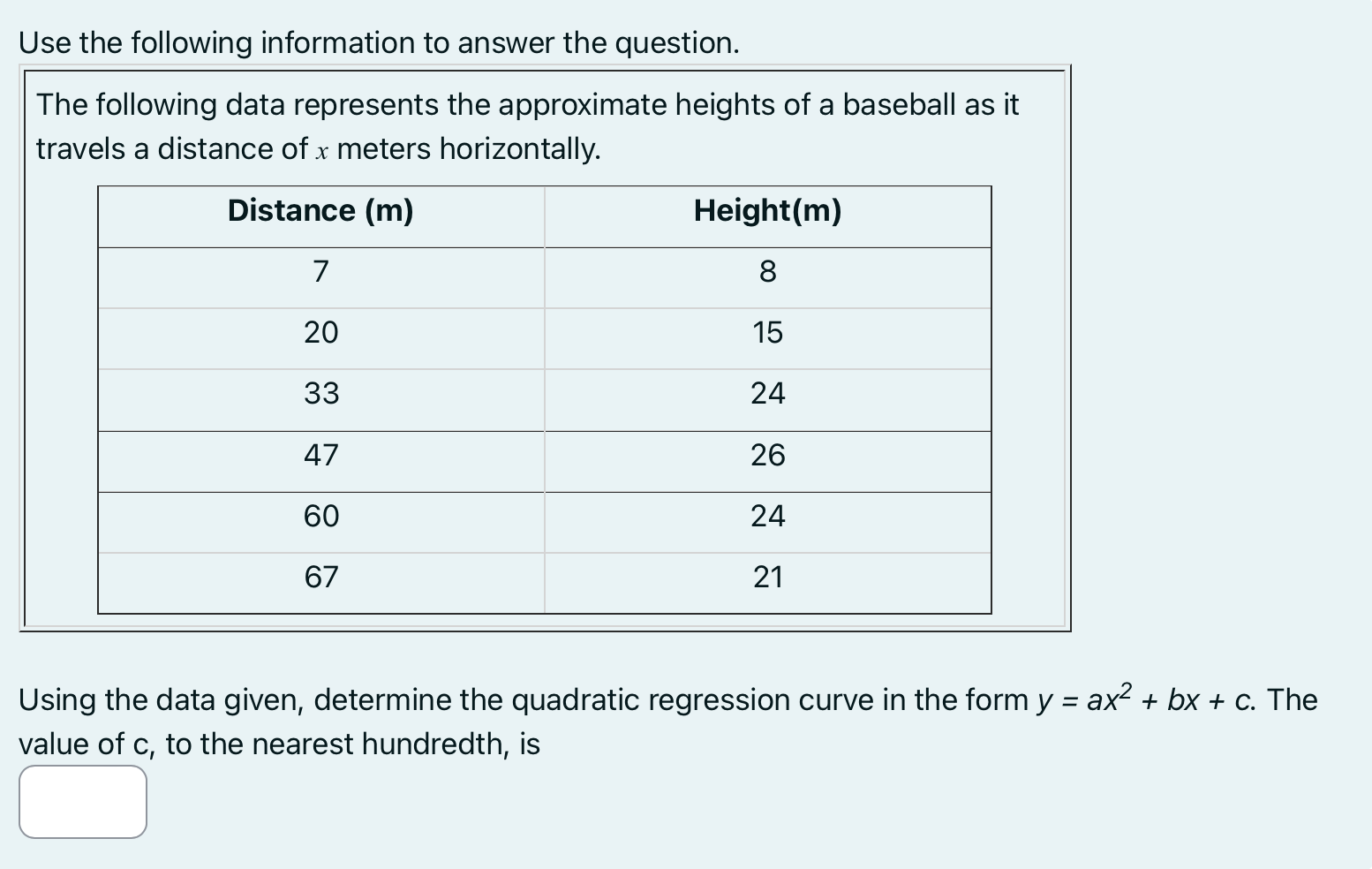 Solved Using the data given, determine the quadratic | Chegg.com