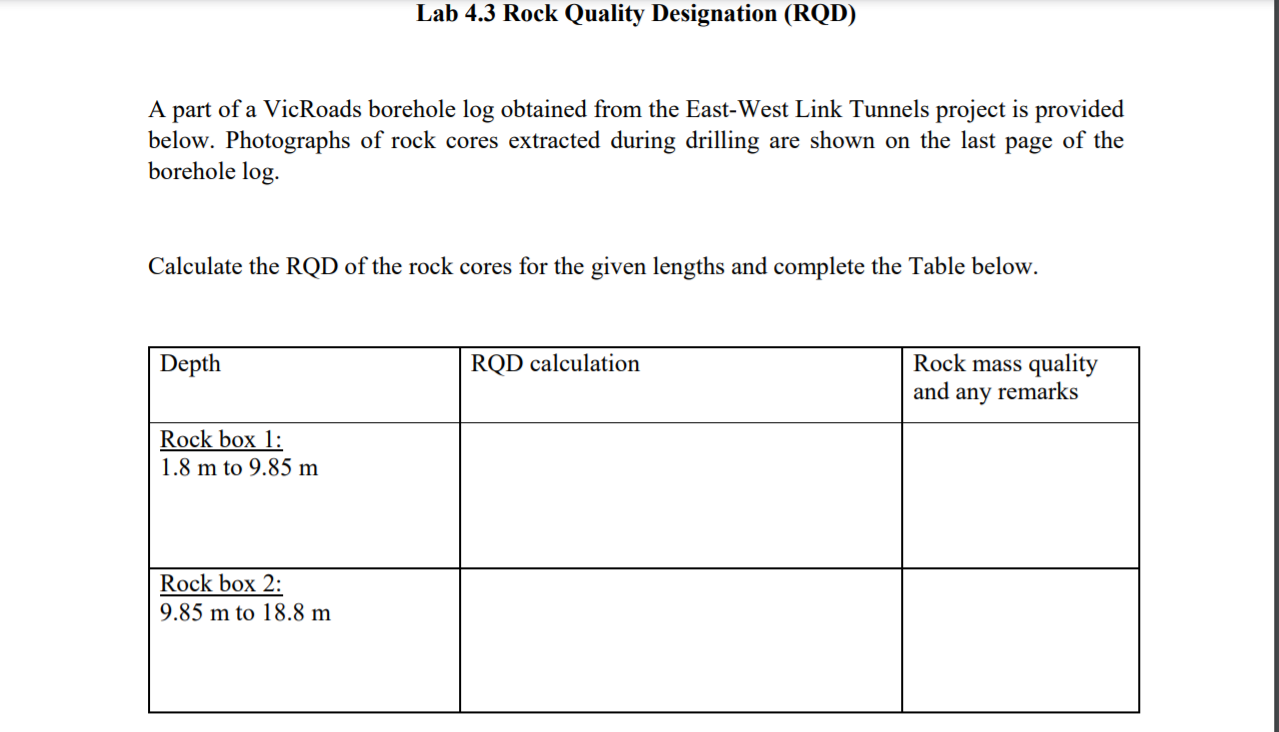 Solved Lab 4.3 Rock Quality Designation (RQD) A part of a | Chegg.com