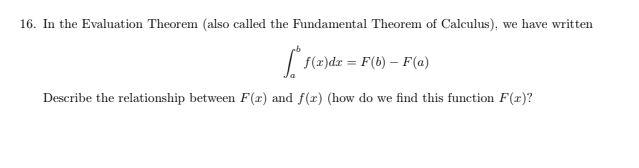 Solved 16. In the Evaluation Theorem (also called the | Chegg.com