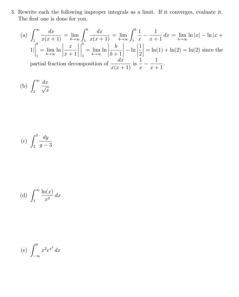 Solved 3. Rewrite each the following improper integrals as a | Chegg.com