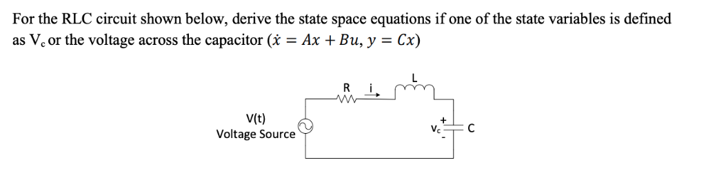 Solved For the RLC circuit shown below, derive the state | Chegg.com