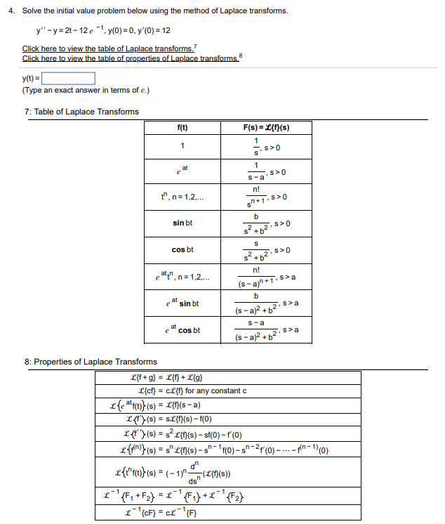 Solved 4. Solve the initial value problem below using the | Chegg.com