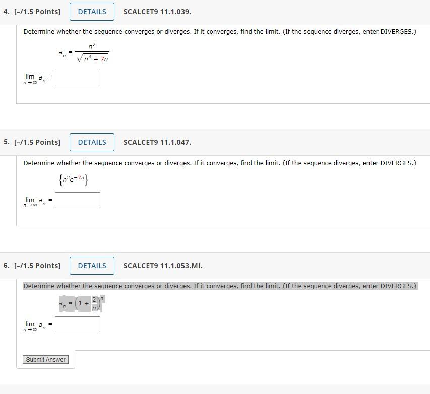Solved Determine whether the sequence converges or diverges. | Chegg.com