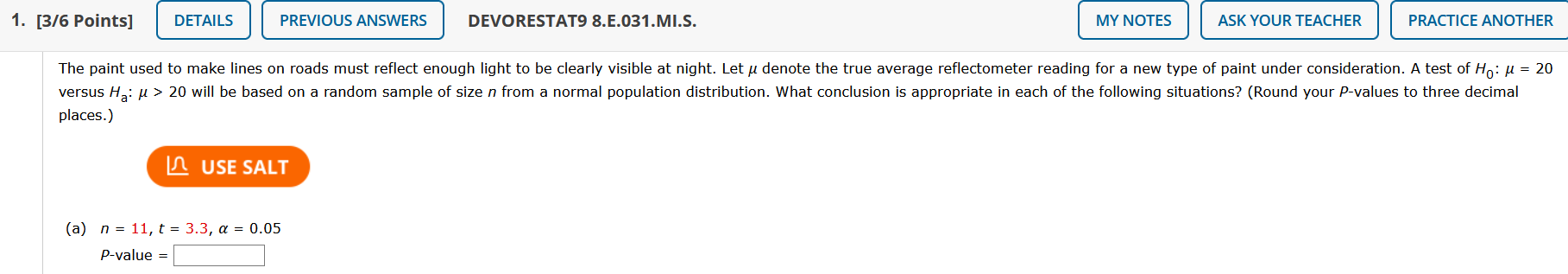 Solved 1. [3/6 Points] DETAILS PREVIOUS ANSWERS DEVORESTAT9 | Chegg.com