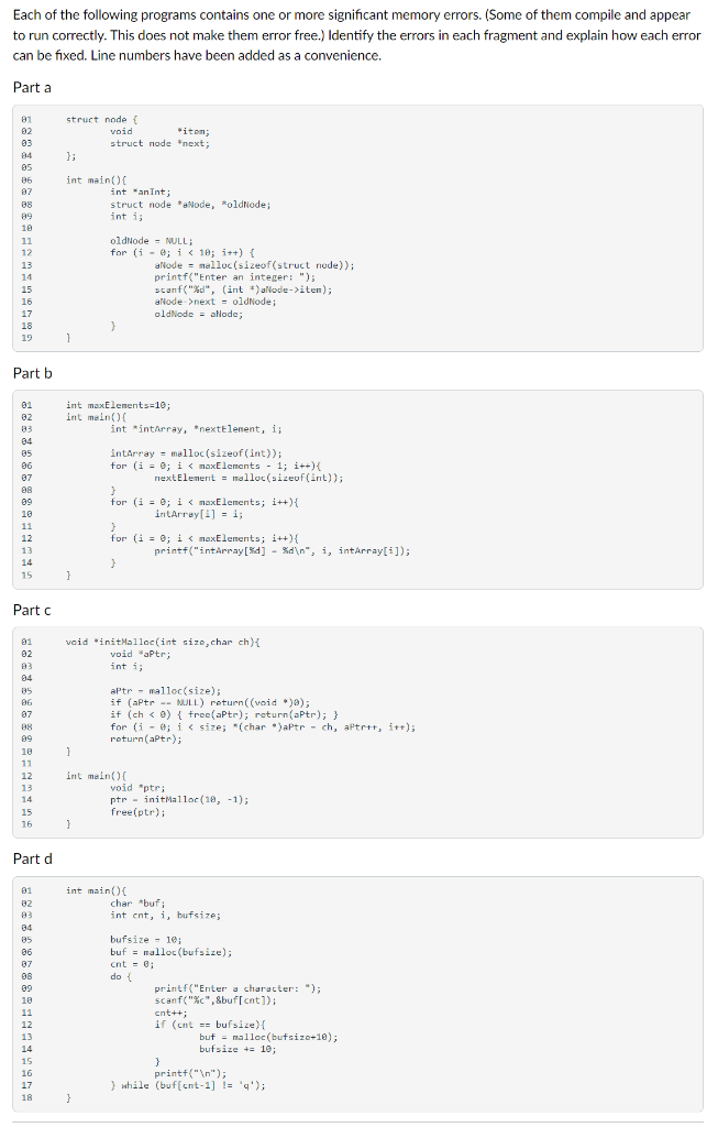 Each of the following programs contains one or more | Chegg.com