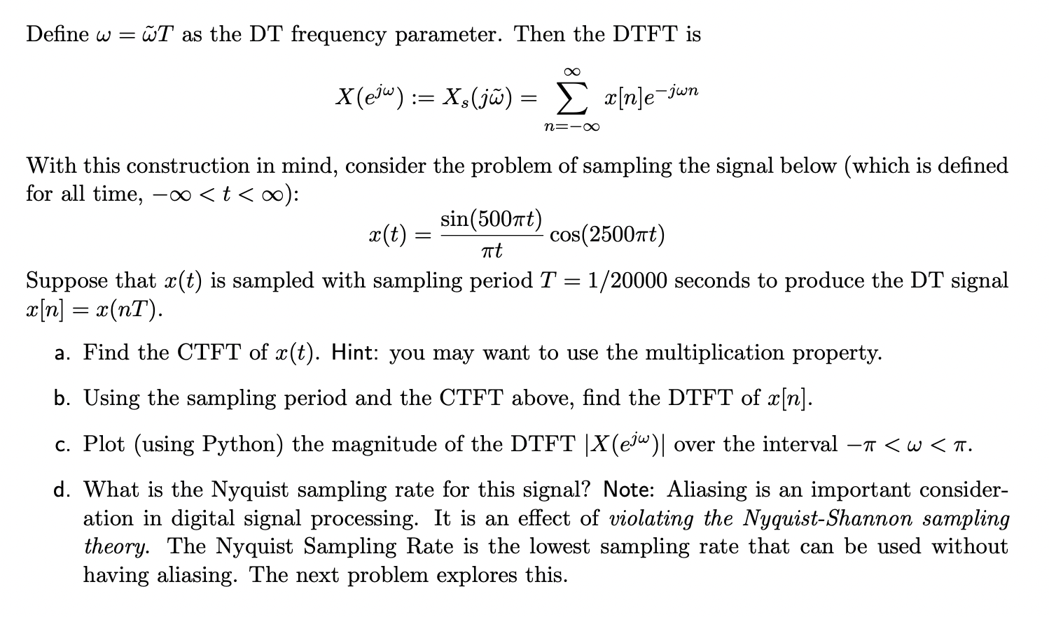 Solved Define w=ūT as the DT frequency parameter. Then the | Chegg.com