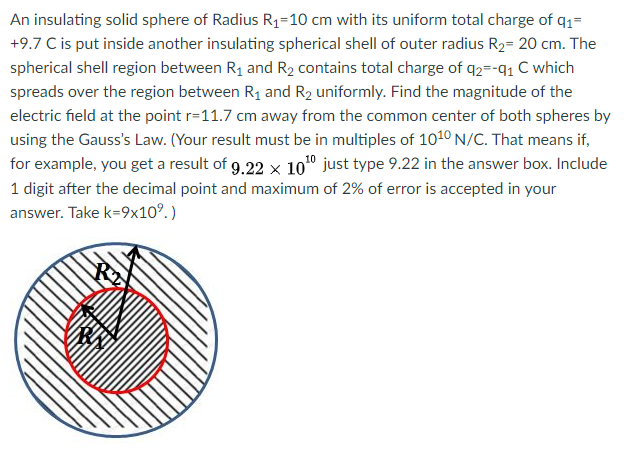 Solved An insulating solid sphere of Radius R1-10 cm with | Chegg.com