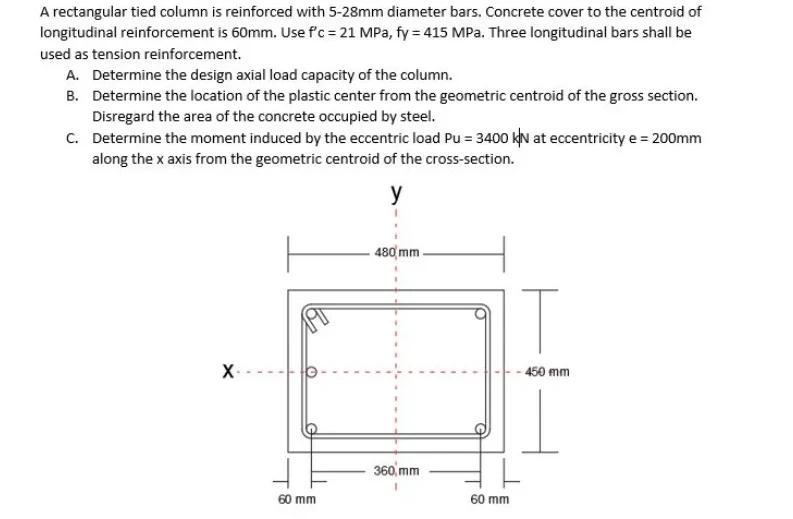 Solved A rectangular tied column is reinforced with 5-28mm | Chegg.com