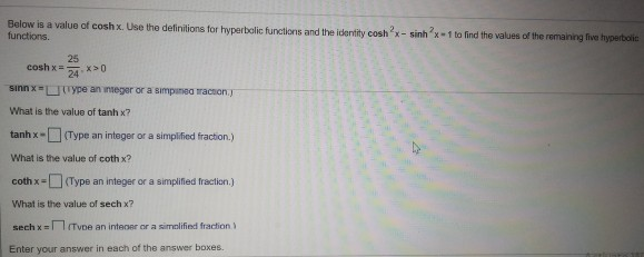 Solved Below is a value of cosh x. Use the definitions for | Chegg.com