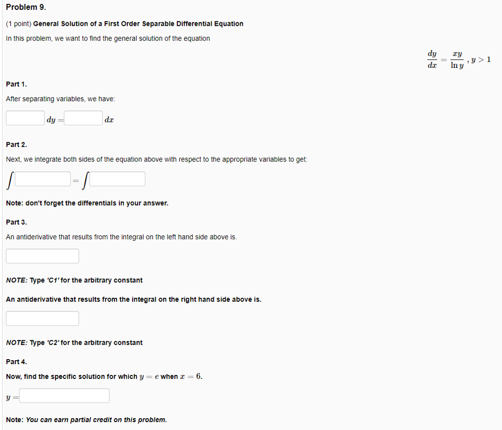 Solved Problem 9. (1 point) General Solution of a First | Chegg.com