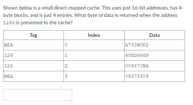 Solved Shown below is a small direct-mapped cache. This uses | Chegg.com