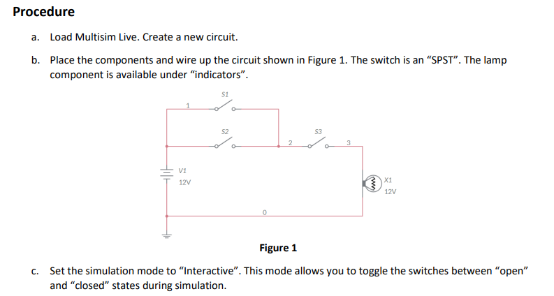 Solved Procedurea. ﻿Load Multisim Live. Create a new | Chegg.com